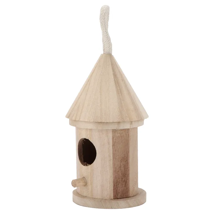 Small Hanging Bird House Wooden Round Bird Nest with Cotton Rope for ...