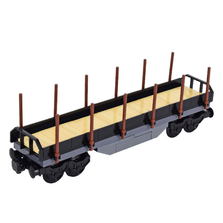 MOC City Creative Idea 8-Wheeled Wooden Pile Truck Train Light Rail ...