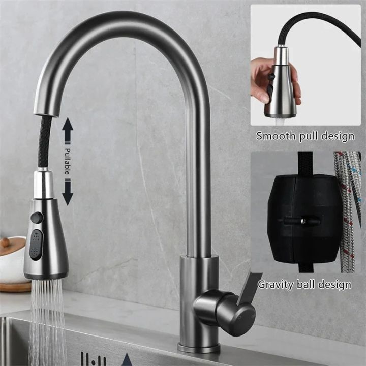 Kitchen Faucets 304 stainless steel Pull Out Kitchen Sink Water Tap ...