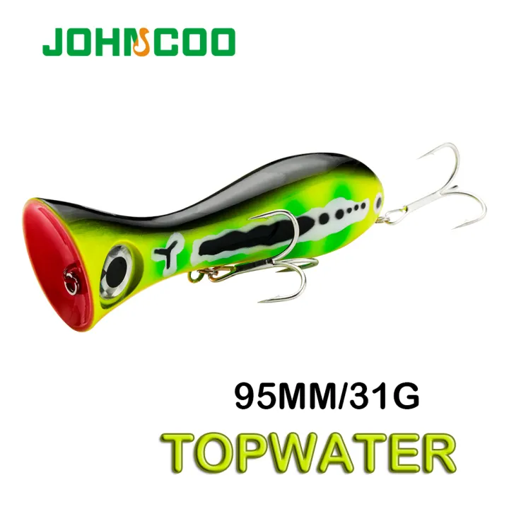 JOHNCOO Fishing Lures 9.5cm/31g Topwater Popper Bait Hard Bait Artificial lure Wobblers 3D ...