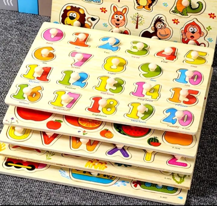 Big Size (30x23 cm) Wooden Alphabet & Numbers Puzzle Set: Bilingual ...