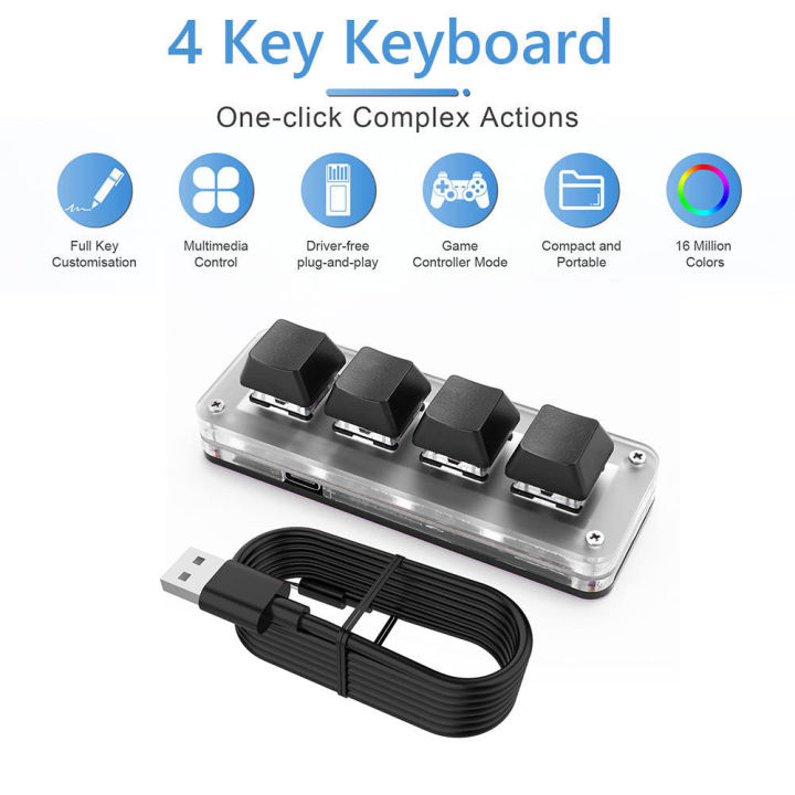 3 Key 1 Knob/4 Key Programming Macro Custom Knob Keyboard RGB Wired USB ...