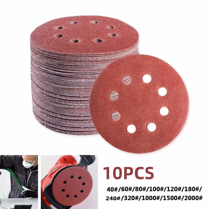 10pcs 5 Inch 125mm Round Sandpaper 8 Hole Sanding Discs Hook And Loop ...