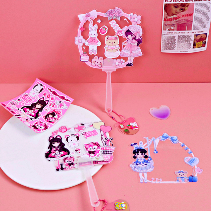 Fan decoration set DIY hand fan set transparent sticker cute cartoon ...
