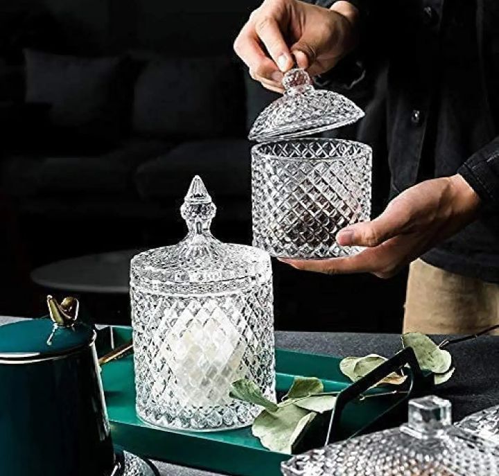 1 pes Crystal Glass Candy jar bowl with Lid.Crystal Glass jar with LED ...