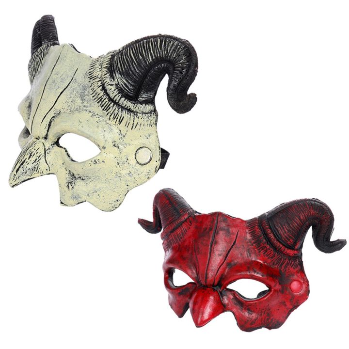 Halloween Devil Horror Half Face Mask Scary Horn Ghost Mask Monster ...