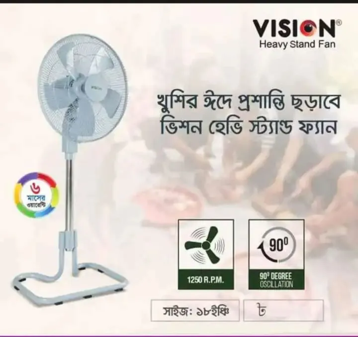 VISION Heavy Stand Fan-Trendy-Gray 5 Blades-18" | Daraz.com.bd