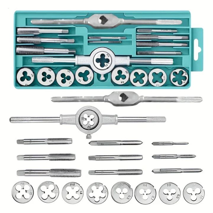 20PC Tap Die Set Metric Thread Repair Tool Manual Tapping Threading Kit ...