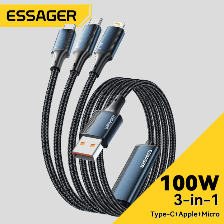 Essager 100W 7A USB Type C Fast Charger Cable 3 in 1 Fast Charging ...