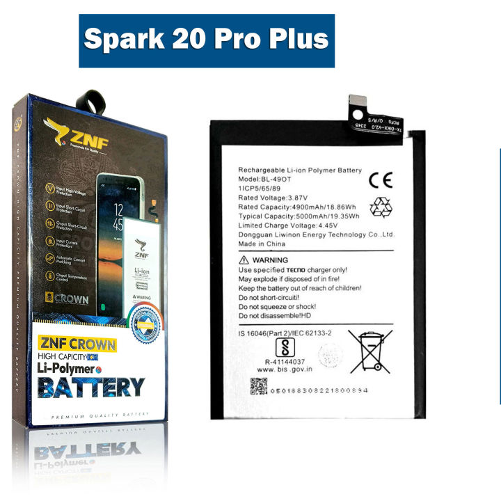 Tecno Spark 20 Pro Plus High Performance Battery BL-49OT – Made By ZNF ...