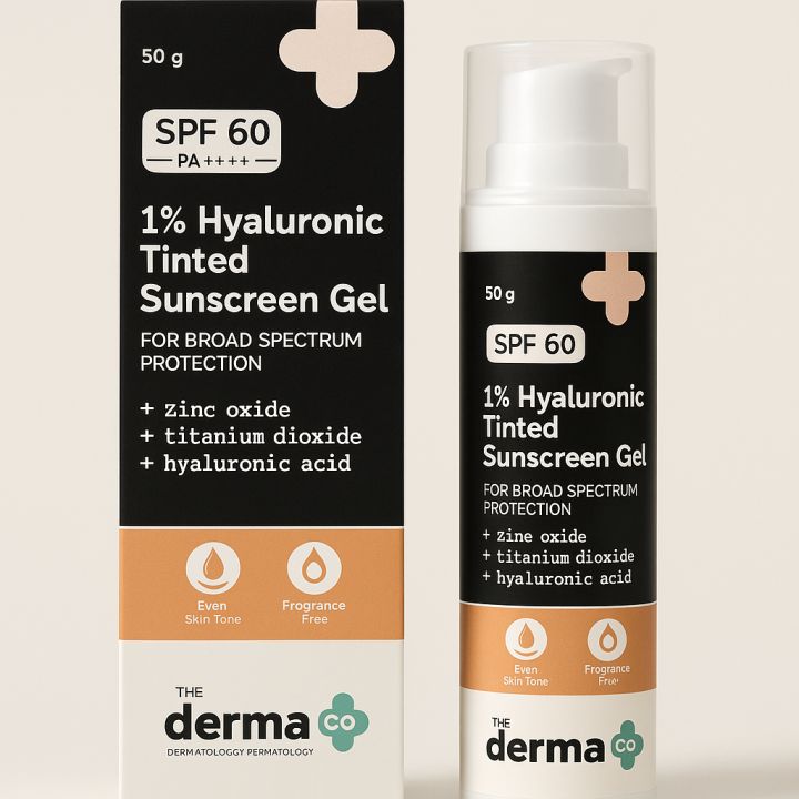 The Derma Co 1% Hyaluronic Tinted Sunscreen Gel SPF 60 PA ++++ 50g ...
