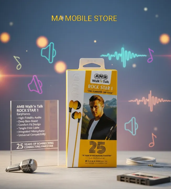 🎧 AMB Walk 'n Talk ROCK STAR 1 Stereo Earphones | Daraz.pk