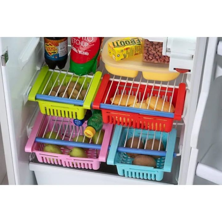 Adjustable Fridge Storage Basket Expandable Rack Plastic Space Saver ...