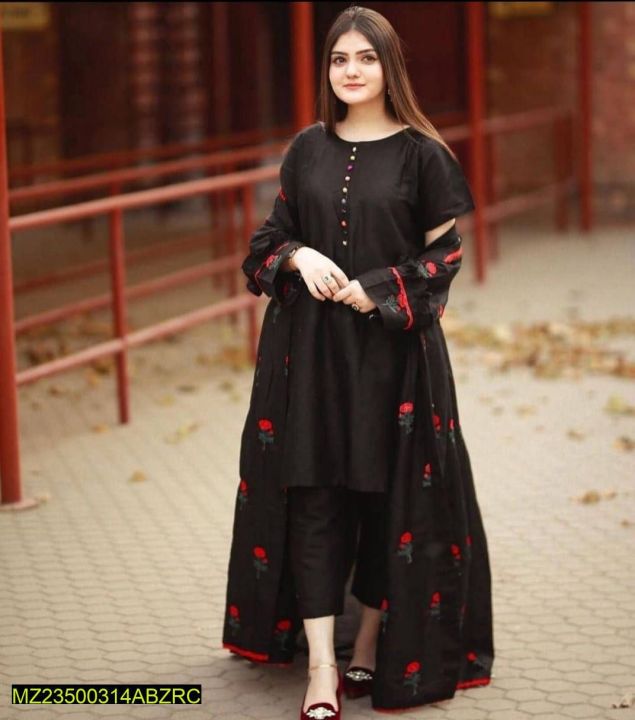 3 pcs Woman's stiched kattan silk multi embriodered ipen gown | Daraz.pk