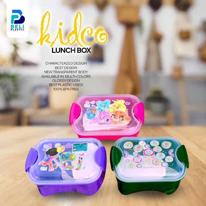 Lunch Box Unbreakable Plastic with Cartoon Print Partitions Inner Box ...