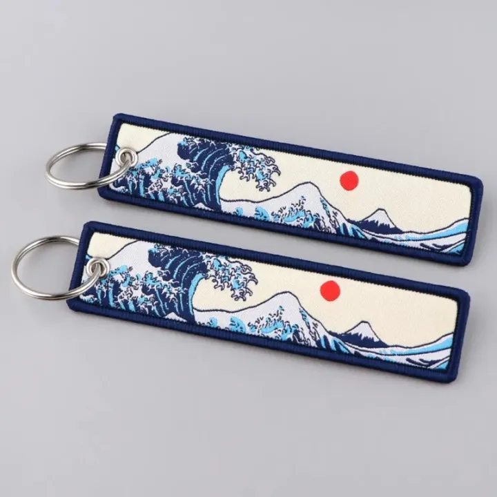 JDM Japanese Waves Art Drawing Embroidery Key Fobs Backpack Key Tags ...