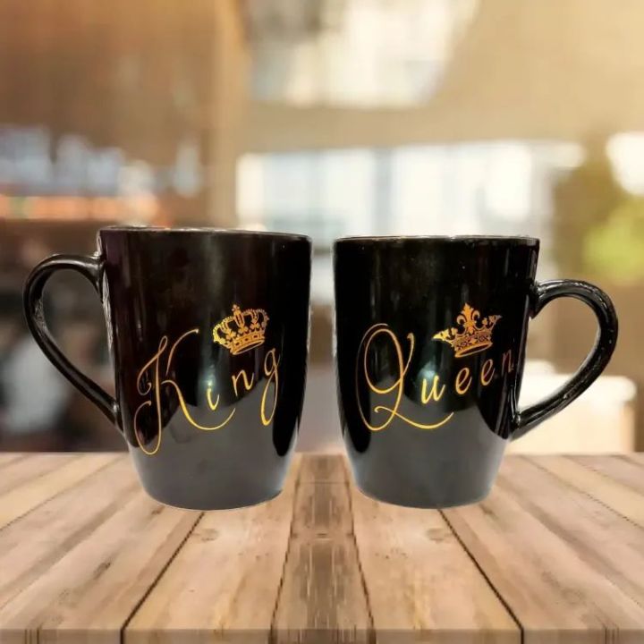 Ceramic Tea Cups Set of 2- Marble Couple Mugs- couple Household Coffee Cups king queen mug set ...