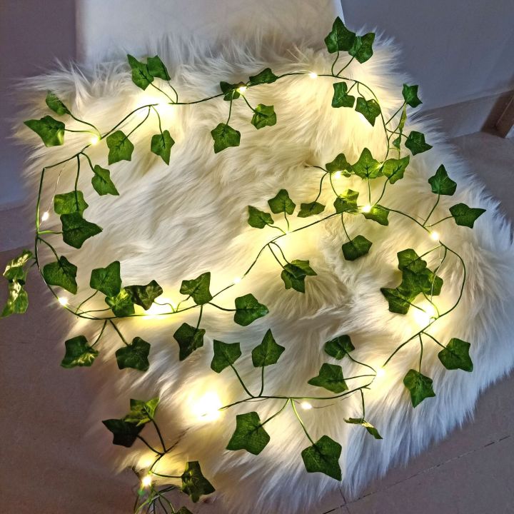 Silk Fake Green Leaf Ivy Vine with LED Lights String for Home Bedroom ...