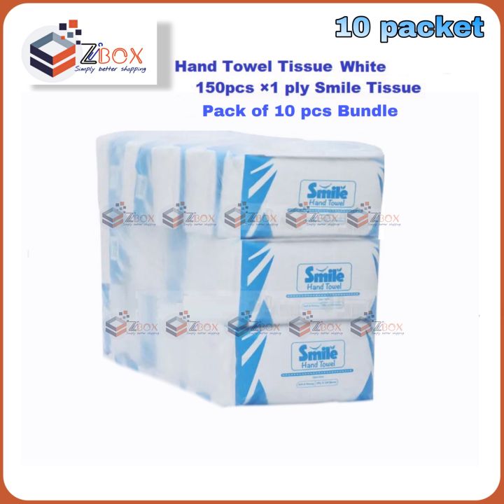 Smile Hand Towel Tissue White 150 pcs ×1 ply Tissue pack of 10 packet ...