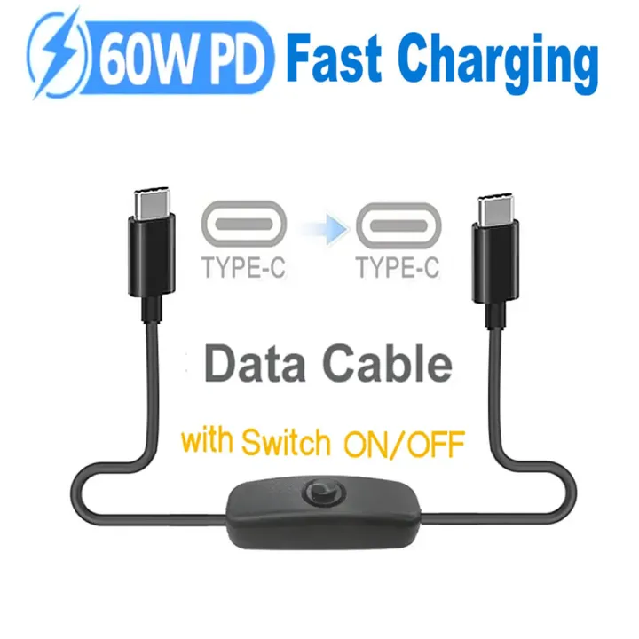 USB C to Type C Data Cable with On/Off Switch 20V 3A PD 60W Fast ...
