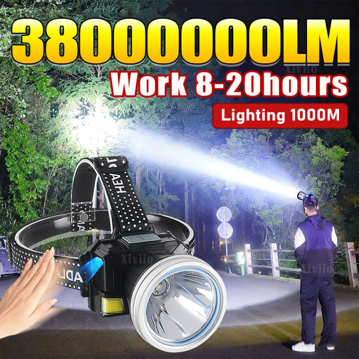38000000LM Headlamp Led Rechargeable Head Flashlight Fixed Focus 1000M ...