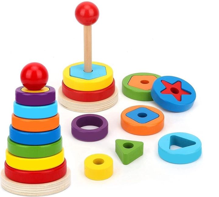 Wooden Rainbow Ring Tower | Daraz.lk