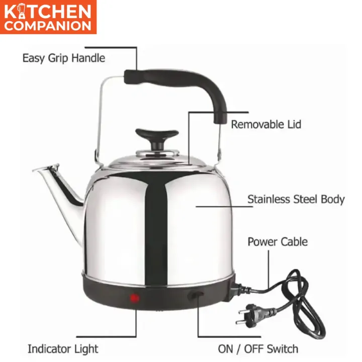 4 Litre Stainless Steel Electric Kettle | Plate Coil Heating | Heavy ...
