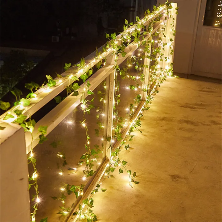 LED Green Leaf Fake Plant String Lights LED Battery Powered for Wall ...
