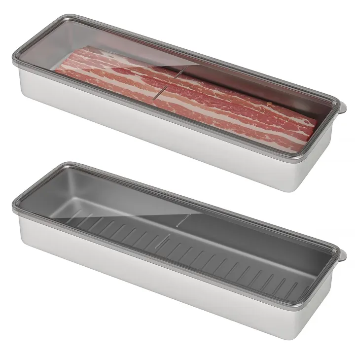 Bacon Container for Refrigerator, 304 Stainless Steel Airtight Deli ...
