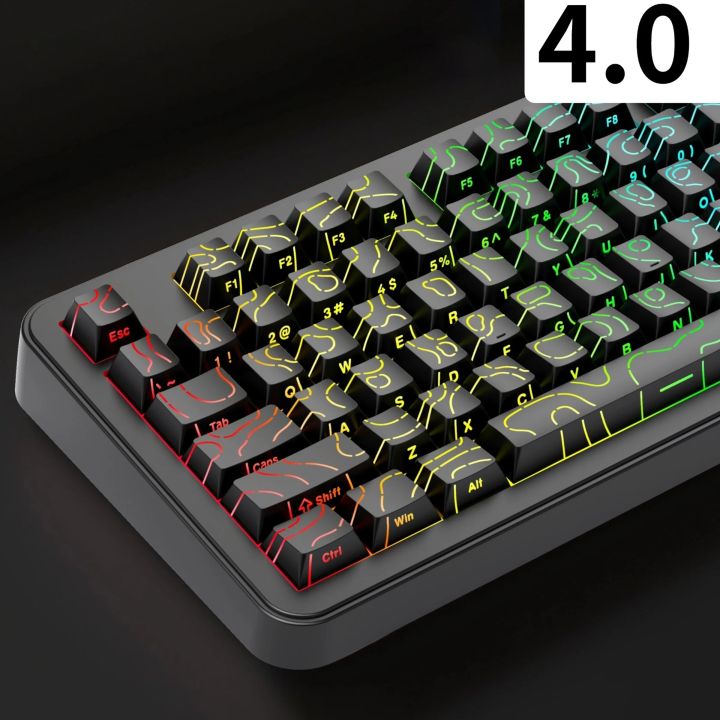 134 Key Double Shot PBT Keycap Black Topographic 4.0 Side-lit RGB ...