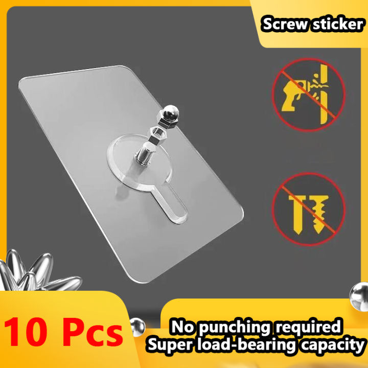 10 Pcs Punch-Free Screw Stickers Wall Picture Non-Marking Hook ...