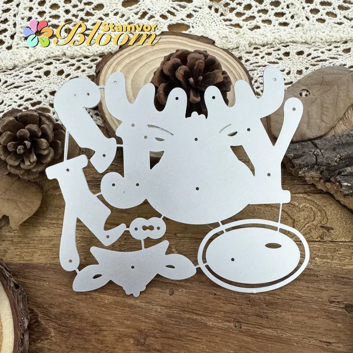 Original Lovely Christmas Deer Layers Title JOY Metal Cutting Dies ...