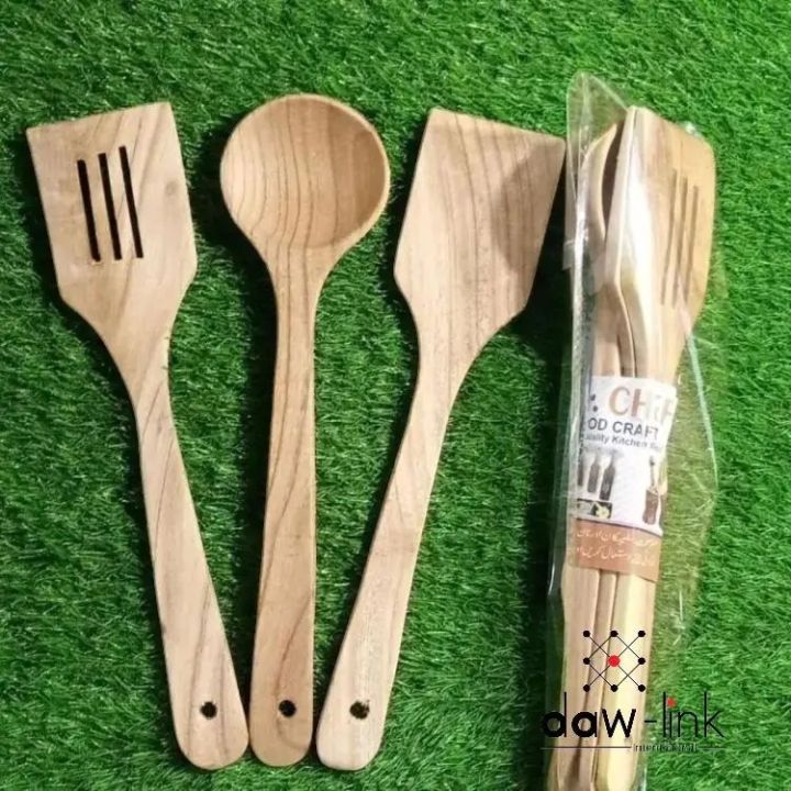 Pack of 3 - Pieces Wooden Spoon Set - Nonstick Kitchen Bamboo Cooking ...