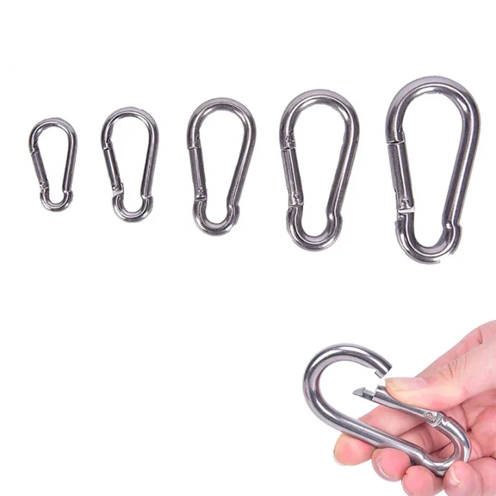 304 Stainless Steel Spring Carabiner Snap Hook Keychain Quick Link Lock ...