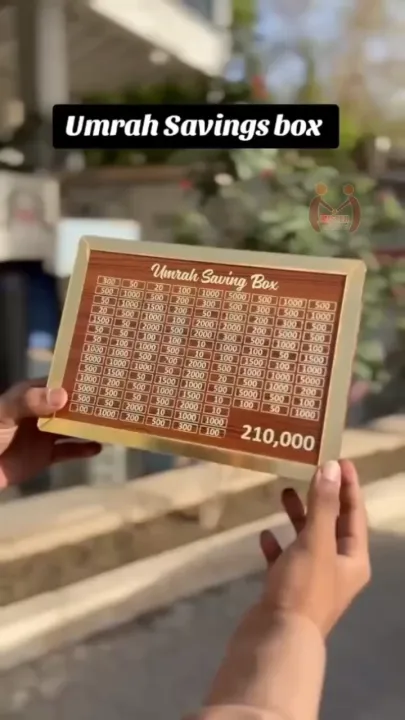 Umrah Saving Box - Wooden Umrah Saving Box - 280 Days Savings Plan - Islamic Halal Money Jar for ...