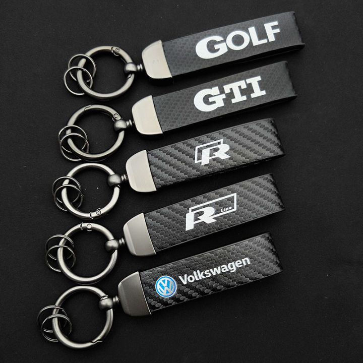 High Grade Carbon Fiber Leather Keychain GTI R Rline GOLF Car Badge Key ...
