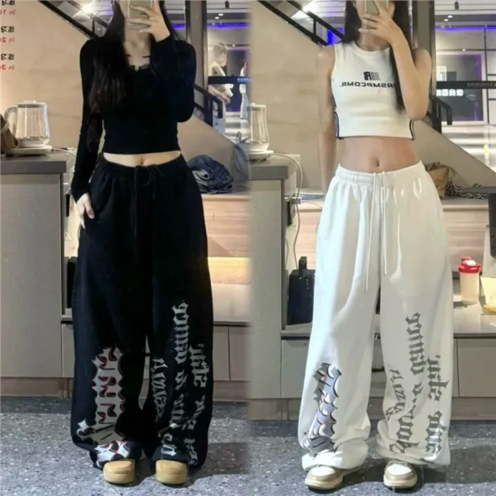 2025 RetroWomen Y2k Wide Leg Track Pants Casual Street Dance Pants Baggy Joggers Sweatpants ...