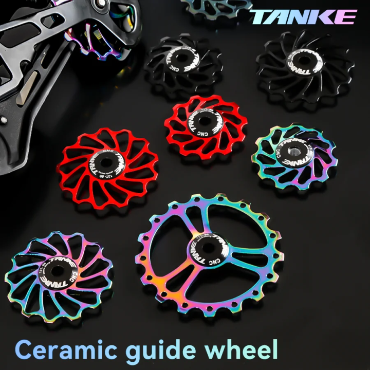 TANKE MTB Bicycle Rear Derailleur Jockey Wheel Ceramic Bearing Pulley AL7075 CNC Road Bike Guide ...