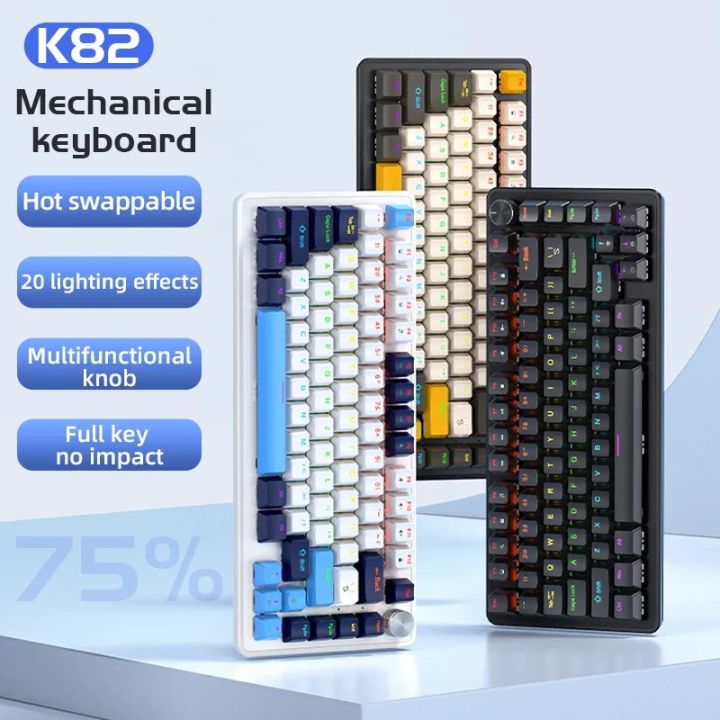 APAYDO K82 Multifunctional Knob Wired Mechanical Keyboard,75% layout 82 Keys,Full Key Hot ...