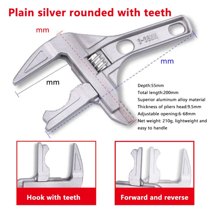 16-68mm Universal Repair Set Bathroom Hand Tools Large Opening Pipe Wrench Nut Key Adjustable ...