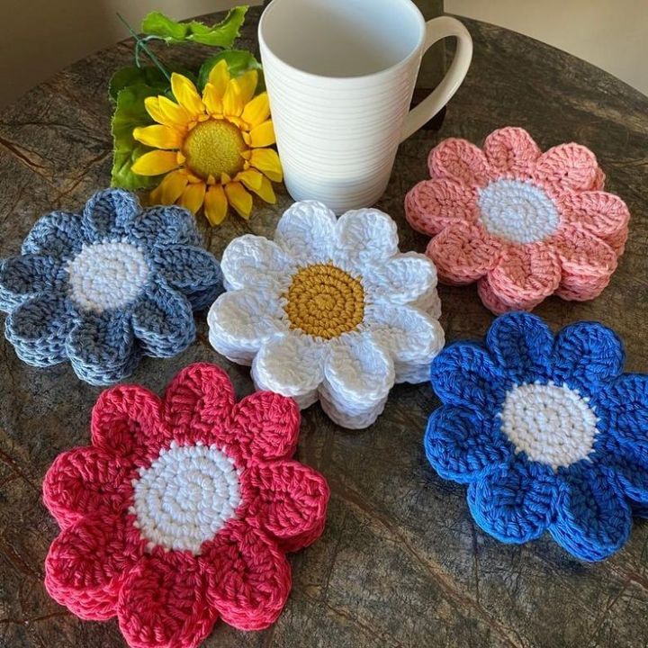 handmade different colours flower shaped Crochet coasters | Daraz.pk