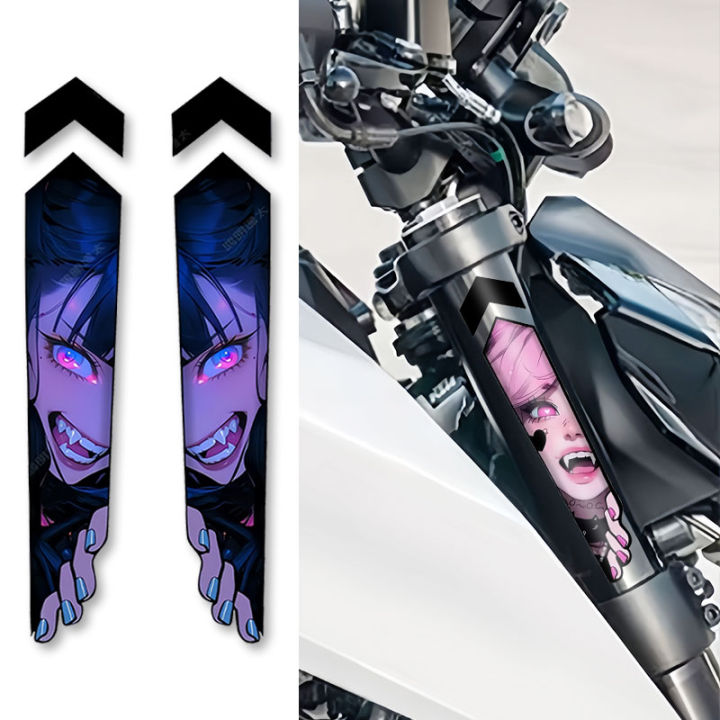 1Pair Peeking Anime Girl JDM Motorcycle Stickers Waterproof Decoration ...