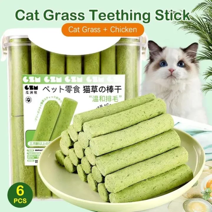 6PCS Cat Grass Teeth Grinding Stick Pet Snacks Hairball Removal Mild ...