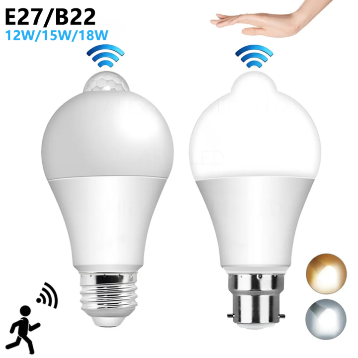Motion Sensor LED Light 220V 110V E27 B22 12W 15W 18W LED Lamp Auto ...