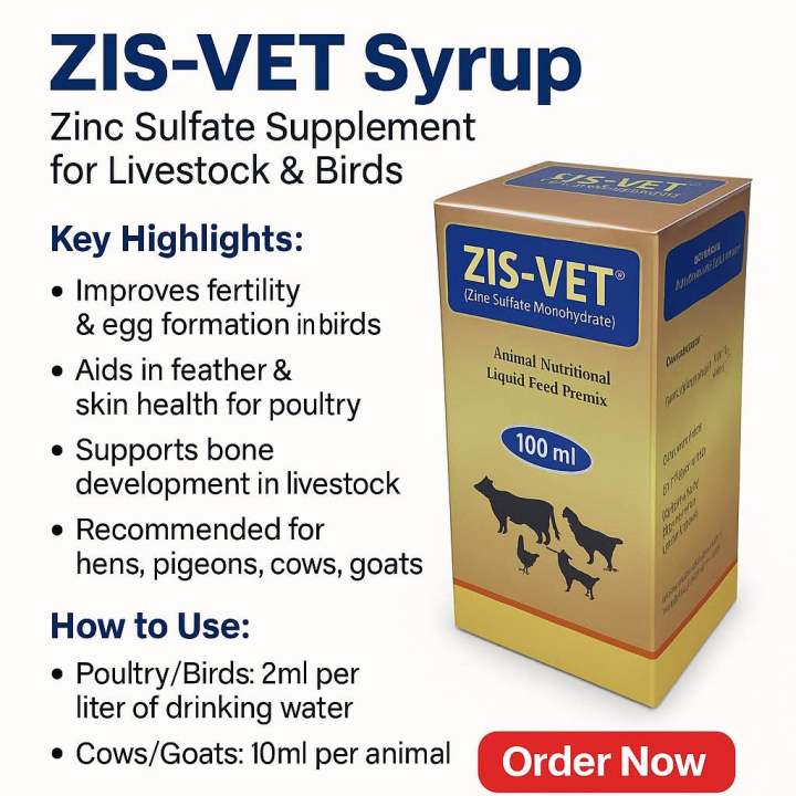 ZIS-VET Syrup – Zinc Sulfate Supplement for Livestock & Birds (100ml ...