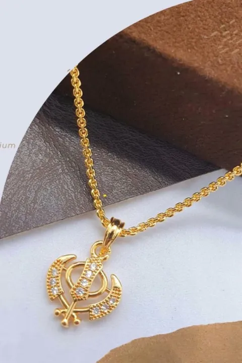 18k Gold plated anchor round shaped charm pandant chain and necklace ...
