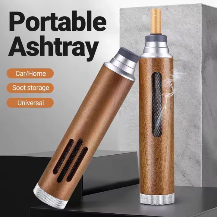 1PC Portable Wood Car Ashtray Handheld Walnut Mini Ashtray No-Soot Ash ...