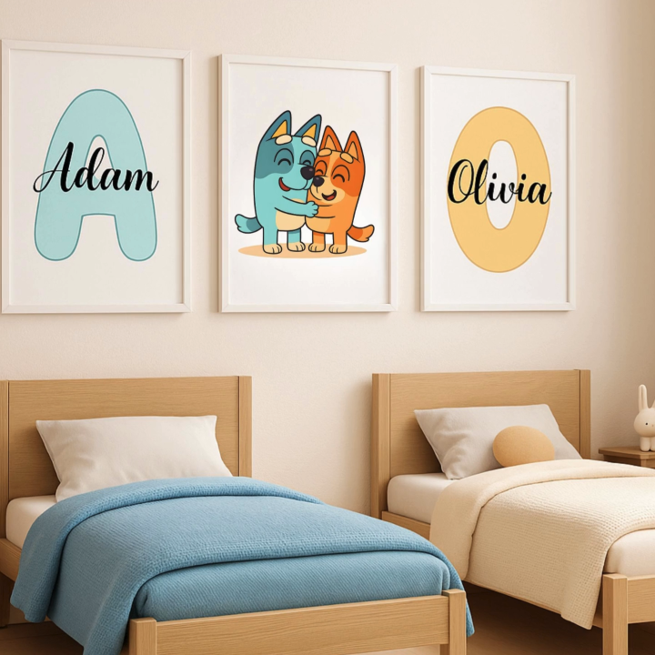 Bluey-Themed Personalized Wall Frame Set (3 Pieces) – Custom Kids Names ...