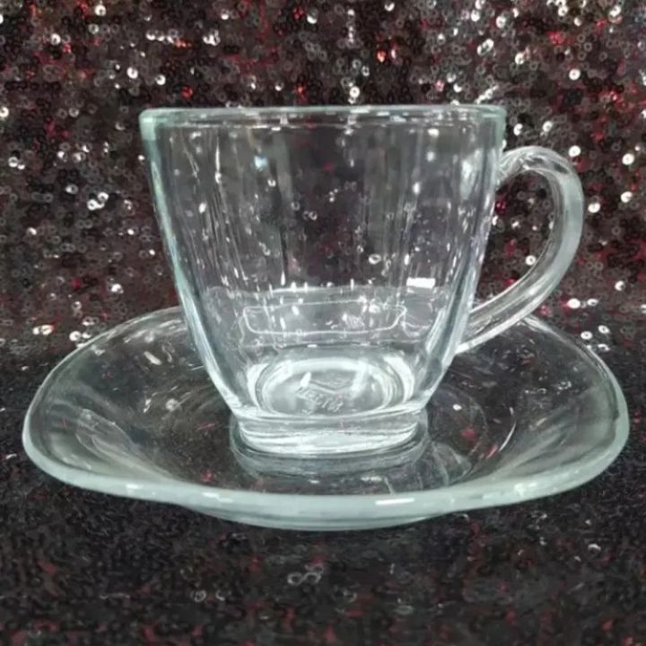 Glass Square Tea Cup 6 pieces and Saucer 6 pieces Set - 4 kuna - Coffee ...