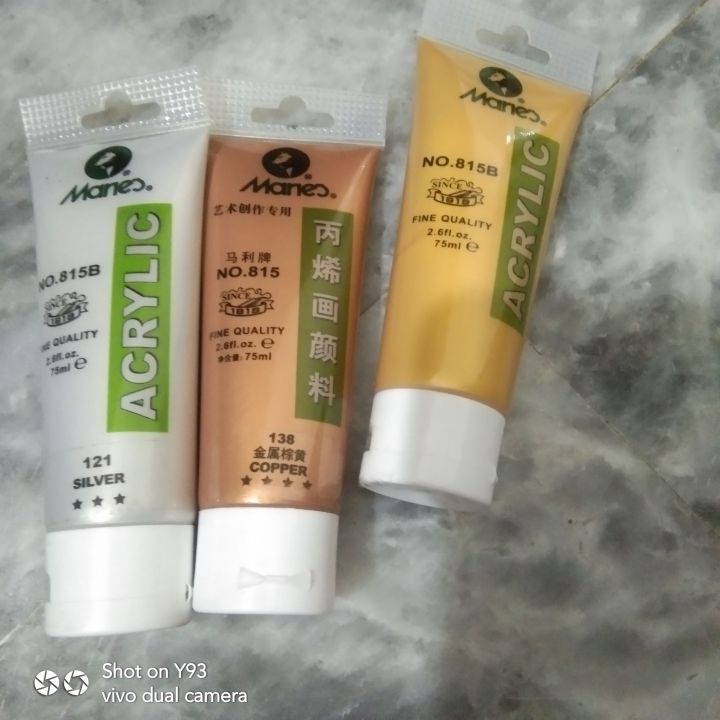 pack of 3 maries acrylic color tube gold , silver, copper 75ml | Daraz.pk